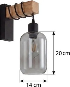 BRILAGI - Nástěnné svítidlo WOOD GLASS 1xE27/60W/230V borovice/černá/kouř šedá