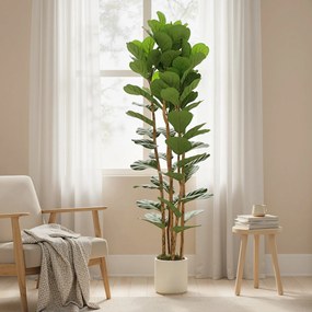 HOMCOM umělý fíkovník (Fiddle Leaf Fig), 180 cm, 91 listů, kmen z masivního dřeva, v květináči — realistická plastová rostlina do obýváku, ložnice, k…