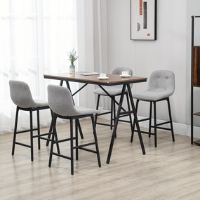 HOMCOM Barový set 5 ks s barovými židlemi, jídelní set do kuchyně, bistro stůl se 4 židlemi, kov, světle hnědá, 120x60x91 cm