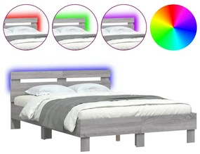 Rám postele s čelem a LED osvětlením šedý sonoma 120 x 200 cm - Default Title