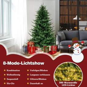 Costway 210 cm umělý vánoční stromek osvětlený skládací vánoční stromeček s 8