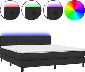 Box spring postel s matrací a LED černá 180x200 cm umělá kůže 3134237