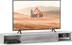 HOMCOM Floating TV Stand s 2 otevřenými policemi a skříňkou s výklopnými dvířky, Dřevěný televizní stolek, 120x26x16 cm, Bílý a šedý | Aosom