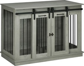 PawHut Psí Obojek s Možností Dvou Místností, Moderní Kovový Box pro Psy s 2 Dveřmi, Psí Dům pro Velké Psy do 30 kg, Psí Dům 120 x 60 x 88,5 cm Šedý