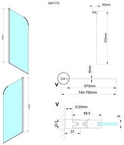 Gelco LORO vanová zástěna 750mm, čiré sklo GN1175