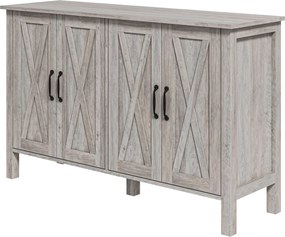 HOMCOM Nízká Skříň v Rustikálním Stylu s 2 Nastavitelnými Policemi, TV Bufet pro TV do 55 palců s 4 Dřevěnými Dvermi, 120x37x75 cm, Šedá