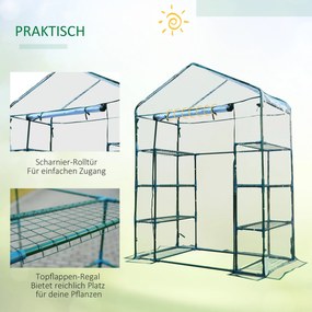 Outsunny Zahradní Skleník 4-Úrovňový s Policemi Ocelová Konstrukce pro Rostliny Květy Rajčata 143x73x195 cm Průhledný