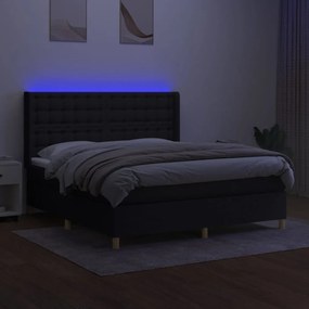 Box spring postel s matrací a LED černá 160x200 cm textil 3139207