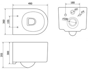 Mexen Sofia, závěsná WC mísa 490x360x355 mm, Rimless Tornádo + WC sedátko z duroplastu, černá matná, 30541085T