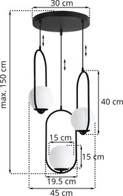 Závěsné svítidlo Florence, 3x bílé skleněné stínítko, b, o, U