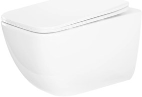 Rea Dexter, závěsná WC mísa Rimless Tornado 515x365x350 mm + WC sedátko z duroplastu, bílá lesklá, REA-C1278