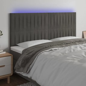 Čelo postele s LED tmavě šedé 200x5x118/128 cm samet 3122729
