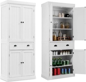 Costway Kuchyňská skříňka 183 cm bufetová ze dřeva s nastavitelnými – bílý