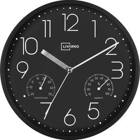 Livarno® Nástěnné hodiny s ukazatelem teploty a vlhkosti vzduchu (černá)