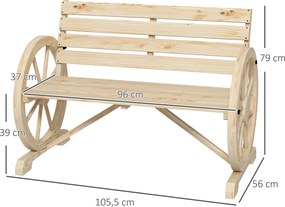 Zahradní lavička Outsunny 2místná, lavička, dřevěná lavička, lavička s područkou ve venkovském stylu, nosnost do 240 kg, jedlové dřevo, přírodní | Ao…