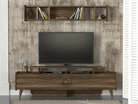 Televizní stolek se závěsným regálem KERSTIN 184 cm, lamino vlašský ořech