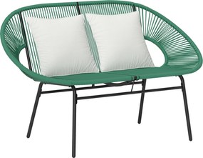 Outsunny zahradní lavička pro 2 osoby z oceli a syntetického lana s 2 polštářky - rozměry 132D x 72Š x 83V cm - tmavě zelená
