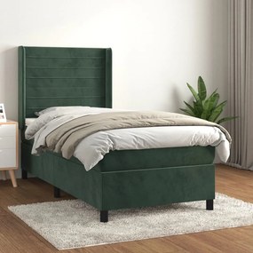 vidaXL Box spring postel s matrací 90x200 cm samet [3132718] Barva: Tmavě zelená
