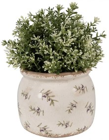 Béžový keramický obal na květináč s olivovými větvičkami Olive Field – 16x13 cm