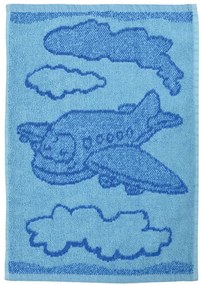 Vesna | Dětský žakárový ručník LETADLO 30x50 cm modrý