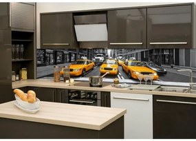 DIMEX | Fototapeta do kuchyně Žluté taxi KI-260-041 | 260 x 60 cm | černobílá, žlutá