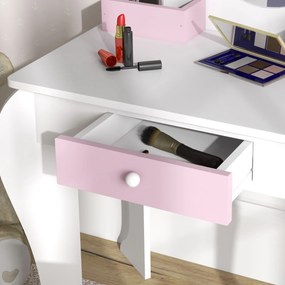 ZONEKIZ dětský toaletní stolek se stoličkou a zrcadlem, toaletní stolek pro dívky se zásuvkou a přihrádkami, design jednorožce, bílý