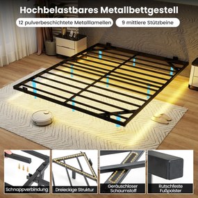 Costway Rám plovoucí postele Queen s LED světly moderní kovový rám