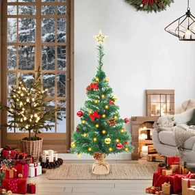 Vánoční Stromek S Led Osvětlením A Baňkami Zelený 64 Cm