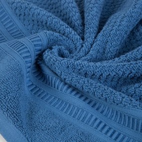 Bavlněný modrý ručník ROSITA s rýžovou strukturou a žakárovou bordurou s geometrickým vzorem Rozměr: 30 x 50 cm