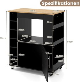 Costway Kuchyňský vozík na kolečkách s pracovní deskou a držákem na ručníky