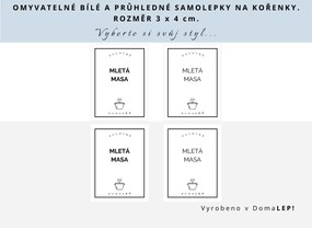MLETÁ MASA - Samolepka na kořenky 3 x 4 cm - DomaLEP varianta: BÍLÁ - tučné písmo