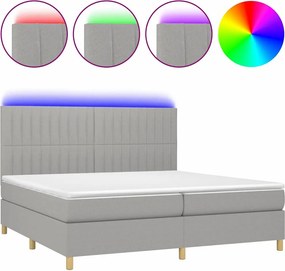 Box spring postel s matrací a LED světle šedá 200x200 cm textil 3135621