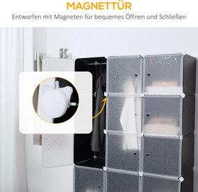HOMCOM DIY systém polic pro šatníky s 2 velkými a 9 malými kostkami - DIY organizér, botník, úložný regál na knihy a hračky, černý 111 x 47 x 183 cm
