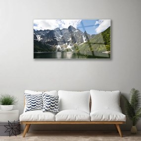 Obraz na skle Hora Jezero Les Krajina 125x50 cm