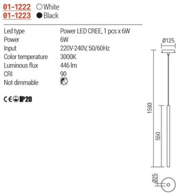 Redo Závěsné LED svítidlo KANJI ø 2,5 cm, v. 55 cm Barva: Černá