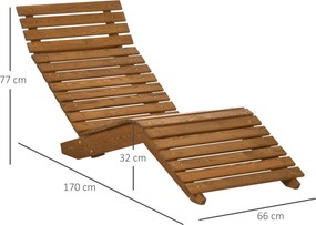 Zahradní lehátko Outsunny, sklápěcí křeslo, relaxační židle pro bazén, balkon, nosnost do 120 kg, masivní dřevo, třešeň, 66 x 170 x 77 cm