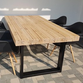 KULHÁNEK Zahradní stůl z dubových trámů a oceli Odstín nátěru: olej - ořech, Odstín podnože: černá - RAL 9005