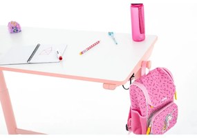 Výškově nastavitelný stůl OfficeTech Kids, 100 x 50 cm, bílá / růžová
