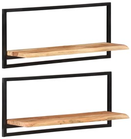 Nástěnné police 2 ks 80 x 24 x 35 cm masivní akácie a ocel 338458