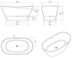 Roth Oválná vana z litého mramoru STONE AMORE Varianta: rozměry: 160x85 cm - (STONE AMORE - 9930000)