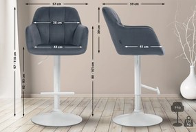 Barová židle Natoma samet bílá konstrukce – tmavě šedá