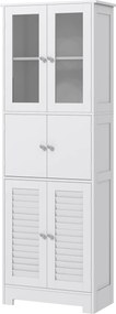 HOMCOM Sloupcový pomocný nábytek do koupelny s 6 dveřmi, nastavitelnými policemi a protiskluzovým designem moderní koupelnová skříň 60x30x170,5 cm bí…