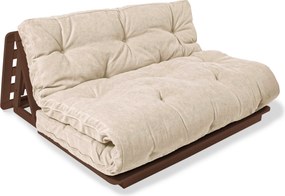 Marior Home Rozkládací futonové křeslo / pohovka Layti - 140 cm / Krémová / Ořech olejovaný