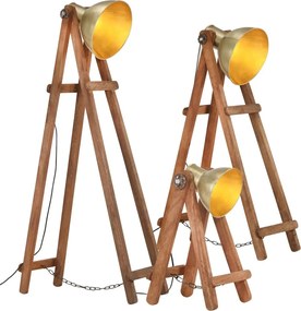 vidaXL Stojací lampy 3 ks né E27 masivní mangovníkové dřevo [320594] Barva: Mosaz
