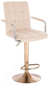 LuxuryForm Barová židle VERONA VELUR na zlatém talíři - krémová
