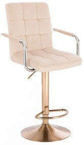 LuxuryForm DESIGN Barová židle VERONA VELUR na zlaté kulaté podstavě - krémová