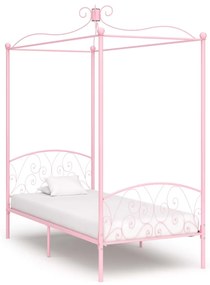 vidaXL Rám postele s nebesy růžový kovový 90 x 200 cm