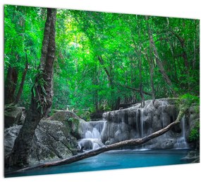 Obraz - Vodopád Erawan, Kanchanaburi, Thajsko (70x50 cm)