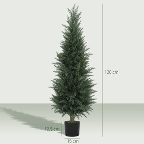 HOMCOM Velký Umělý Cypřiš 120 cm, Umělé Rostliny v Květináči, UV Odolný Umělý Cypřiš pro Dekoraci Obývacího pokoje, Ložnice, Kanceláře a Balkonu