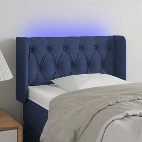 Čelo postele s LED modré 83 x 16 x 78/88 cm textil